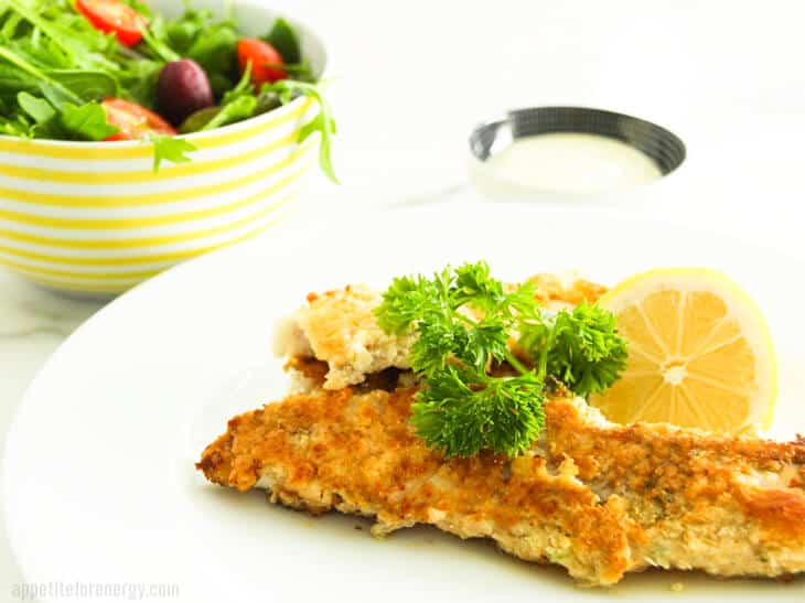 Keto Herb Crumbed Fish with Garlic Lime Aioli - Appetite For Energy